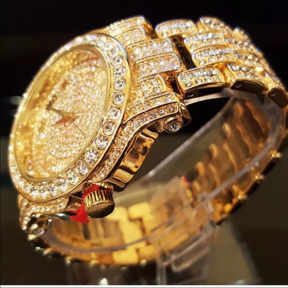 Accessories | Iced Out Gold Watch Fine Designer Mens Jewelry | Poshmark